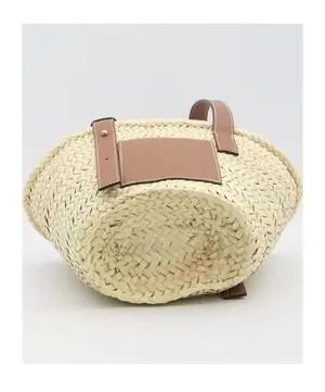Loewe Logo Patch Interwovened Small Basket Bag - Nude