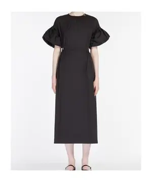 Max Mara Crewneck Puff-sleeved Belted Midi Dress