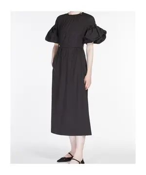 Max Mara Crewneck Puff-sleeved Belted Midi Dress