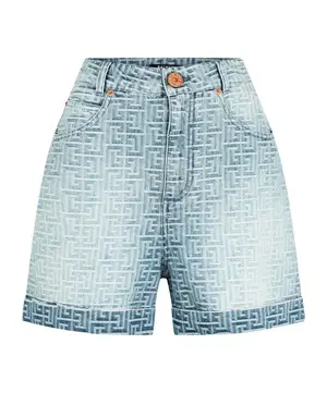 Balmain Monogram Denim Shorts