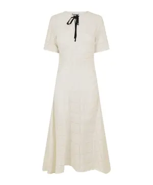 GANNI Broderie Anglaise Midi Dress - Egret