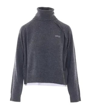 Liu Jo Turtleneck Cropped Knit Top With Button Detailing - No