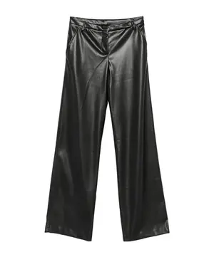 ERMANNO FIRENZE Wide-leg Faux Leather Casual Trousers - Black