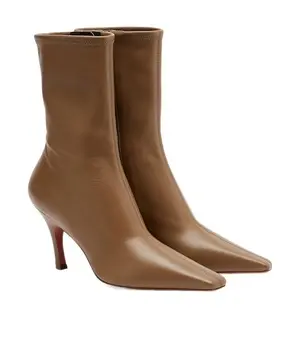 Amina Muaddi Solid Color Leather Ankle Boots