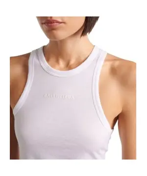 Balenciaga Logo Gathered Cotton Jersey Tank Top