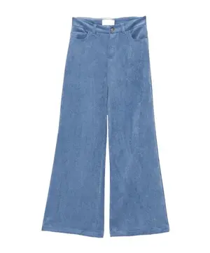 ERMANNO FIRENZE Corduroy-effect Wide-leg Casual Trousers - Blue