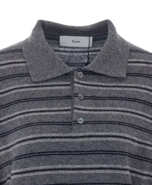 DUNST Striped Knit Polo Shirt