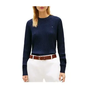 Tommy Hilfiger Crewneck Long Sleeve Knit Top With Cable Stitch