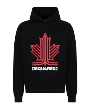 Dsquared2 Cotton Jersey Hooded Sweatshirt With Maple Leaf Print