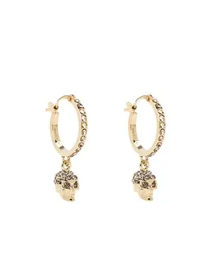 Alexander McQueen Crystal Embellished Hoop Earrings With Skull Pendants