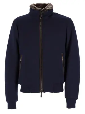 MOORER Giacca "bellati" Zip-up Jacket With Fur Collar - Blue