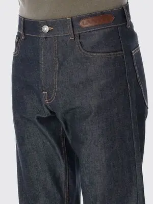 LANVIN Straight Fit Pleated Cotton Denim Jeans