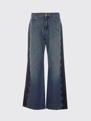 Pinko Wide Leg Jeans With Contrast Lace Detailing