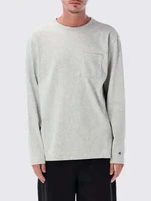 Champion Long-sleeved Cotton T-shirt With Patch Pocket - Grey