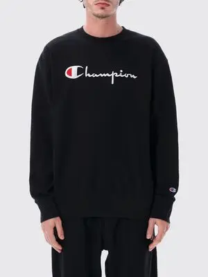 Champion Crewneck Cotton Sweatshirt With Contrast Logo And Dropped Shoulders - Black