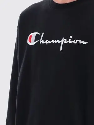 Champion Crewneck Cotton Sweatshirt With Contrast Logo And Dropped Shoulders - Black
