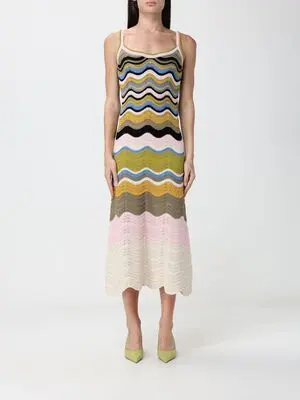 La DoubleJ Multicolor Striped Crochet Midi Dress