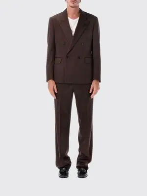 LARDINI Regular Fit Double-breasted Suit In Pure Virgin Wool Brown