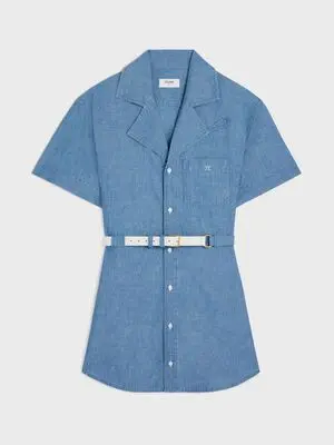 Celine Denim Shirt Dress With Belt