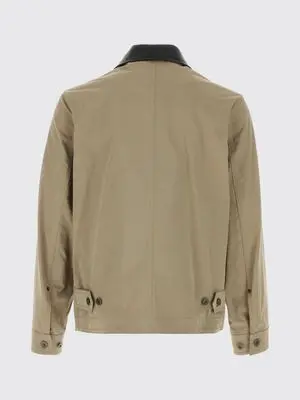 Burberry Shirt Jacket With Leather Collar And Ekd Logo