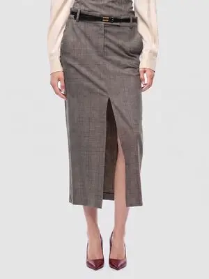 Pinko Prince Of Wales Check Wool Blend Midi Pencil Skirt With Front Slit