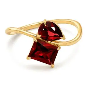 BELINDA JEWELZ Gold / Red Garnet Wavy Toi Et Moi Birthstone Ring - Gold/red