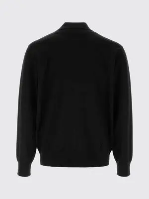 Dries Van Noten Long-sleeved Knitted Polo In Pure Merino Wool - Black