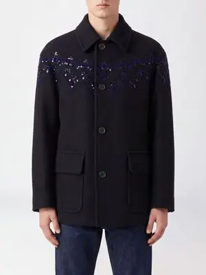 Dries Van Noten Single-breasted Sequin Appliqué Wool Blend Coat