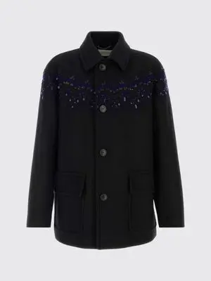 Dries Van Noten Single-breasted Sequin Appliqué Wool Blend Coat