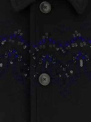 Dries Van Noten Single-breasted Sequin Appliqué Wool Blend Coat