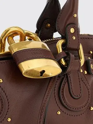 Chloé Paddington Handbag In Leather With Padlock And Studs - Brown