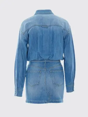 Elisabetta Franchi Denim Shirt Dress With Embossed Logo