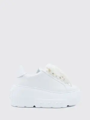 Casadei Leather Platform Sneakers With Floral Embroidery And Chain Detail