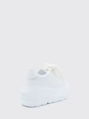 Casadei Leather Platform Sneakers With Floral Embroidery And Chain Detail