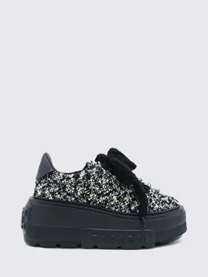 Casadei Abstract Pattern Tweed Platform Sneakers With Wedge Sole