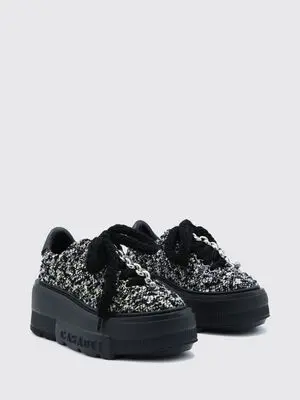 Casadei Abstract Pattern Tweed Platform Sneakers With Wedge Sole