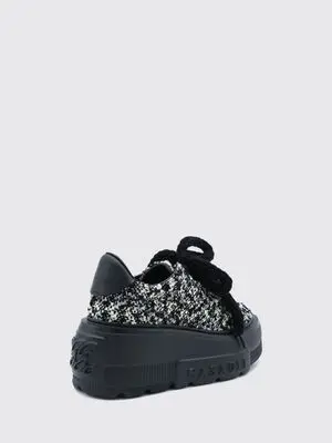 Casadei Abstract Pattern Tweed Platform Sneakers With Wedge Sole
