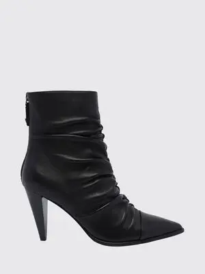Pinko Vane Draped Leather Ankle Boots With Flared High Heel