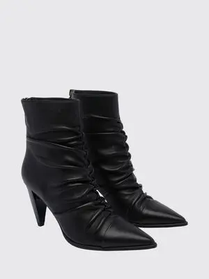 Pinko Vane Draped Leather Ankle Boots With Flared High Heel
