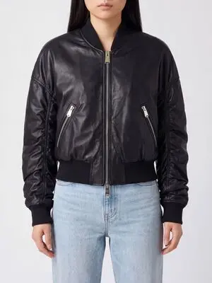 DONDUP Cropped Synthetic Leather Bomber Jacket - Black