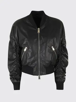 DONDUP Cropped Synthetic Leather Bomber Jacket - Black