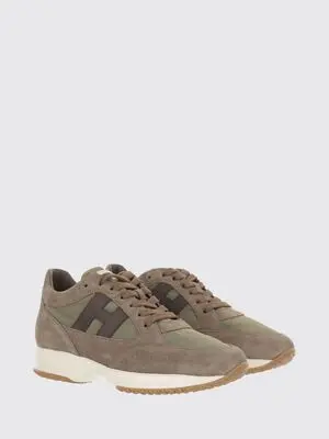 Hogan Suede And Mesh Sneakers With Side Logo - Beige