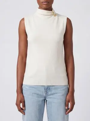 Alberta Ferretti Sleeveless Silk And Cashmere Mock Neck Top With Studs - White