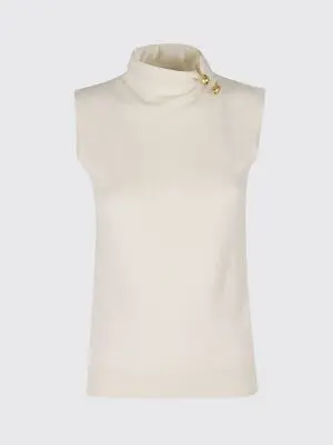 Alberta Ferretti Sleeveless Silk And Cashmere Mock Neck Top With Studs - White
