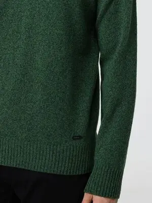 BROOKSFIELD Pure Wool Crew-neck Jumper With Ribbed Trims - Green