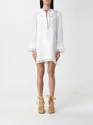 Zimmermann Embroidered Ramie Mini Tunic With Lace Inserts