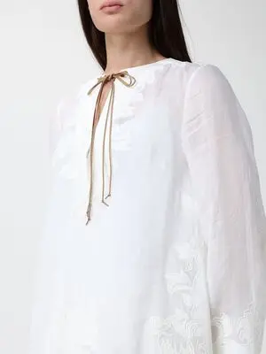 Zimmermann Embroidered Ramie Mini Tunic With Lace Inserts