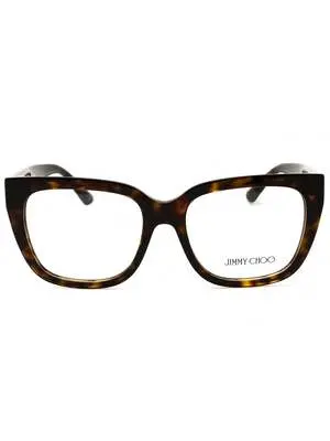 JIMMY CHOO Rectangular Acetate Eyeglasses - Havana/clear Demo Lens