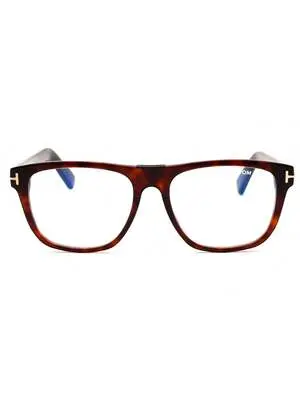 TOM FORD Rectangular Acetate Eyeglasses - Red Havana/clear/blue-light Block Lens