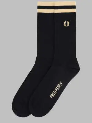 Fred Perry Cotton Blend Ribbed Crew Socks - Black